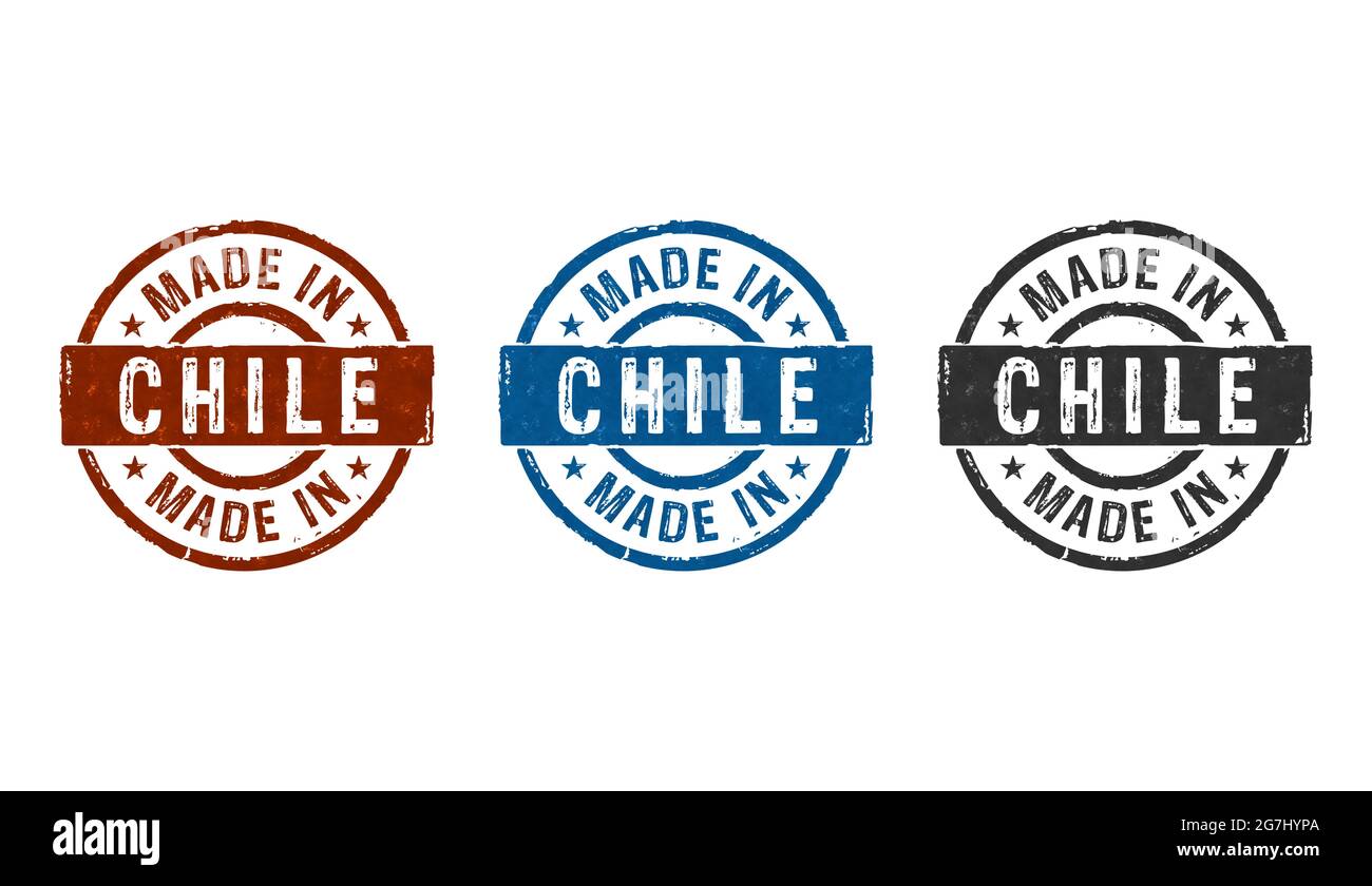 Made in Chile stamp icons in few color versions. Factory, manufacturing ...
