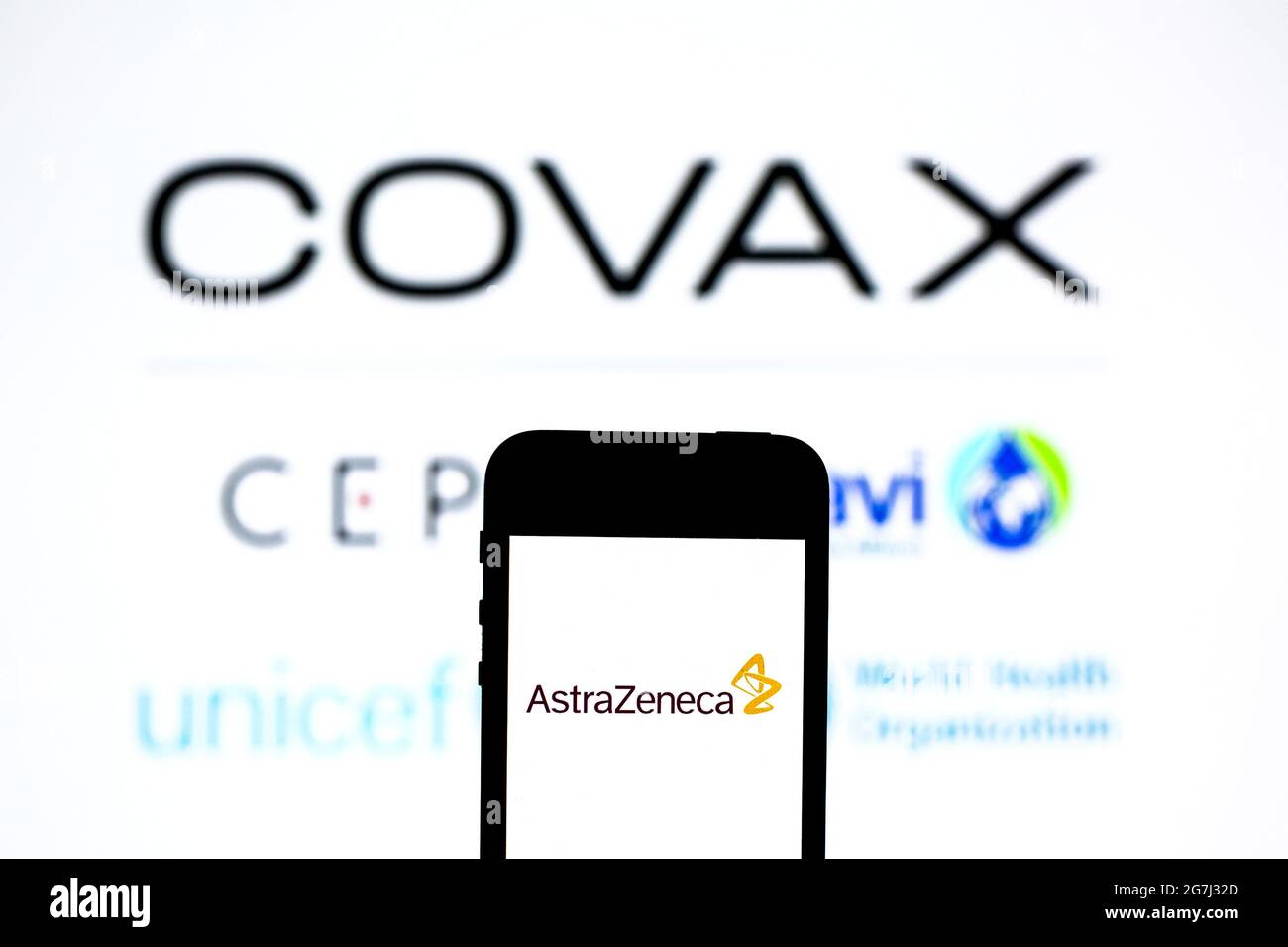 In this photo illustration the AstraZeneca logo seen displayed on a ...
