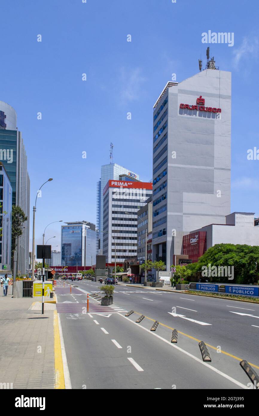 LIMA, PERU - Mar 03, 2021: Business office building, financial center ...