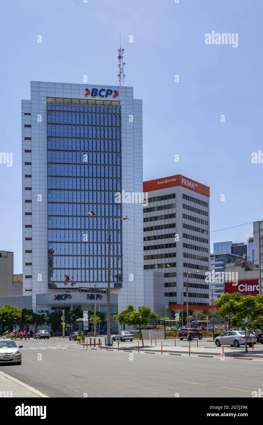 LIMA, PERU - Mar 03, 2021: Business office building, financial center ...