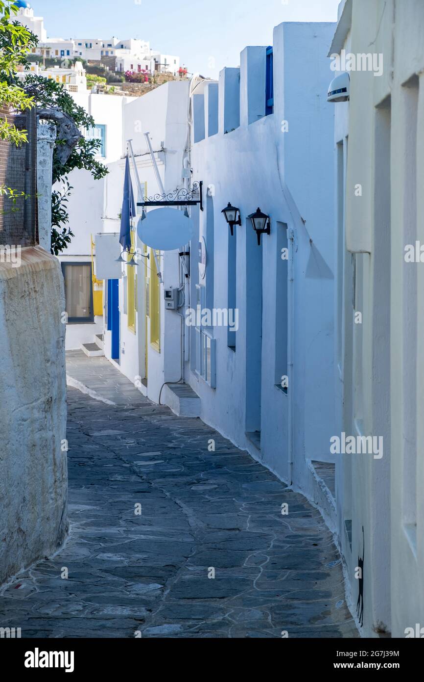 Greece, Sifnos island. Apollonia chora village. Traditional greek ...
