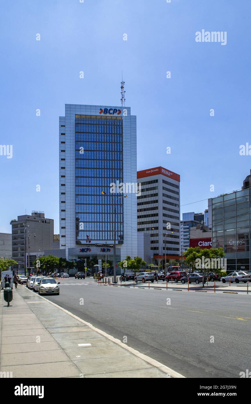LIMA, PERU - Mar 03, 2021: Business office building, financial center ...