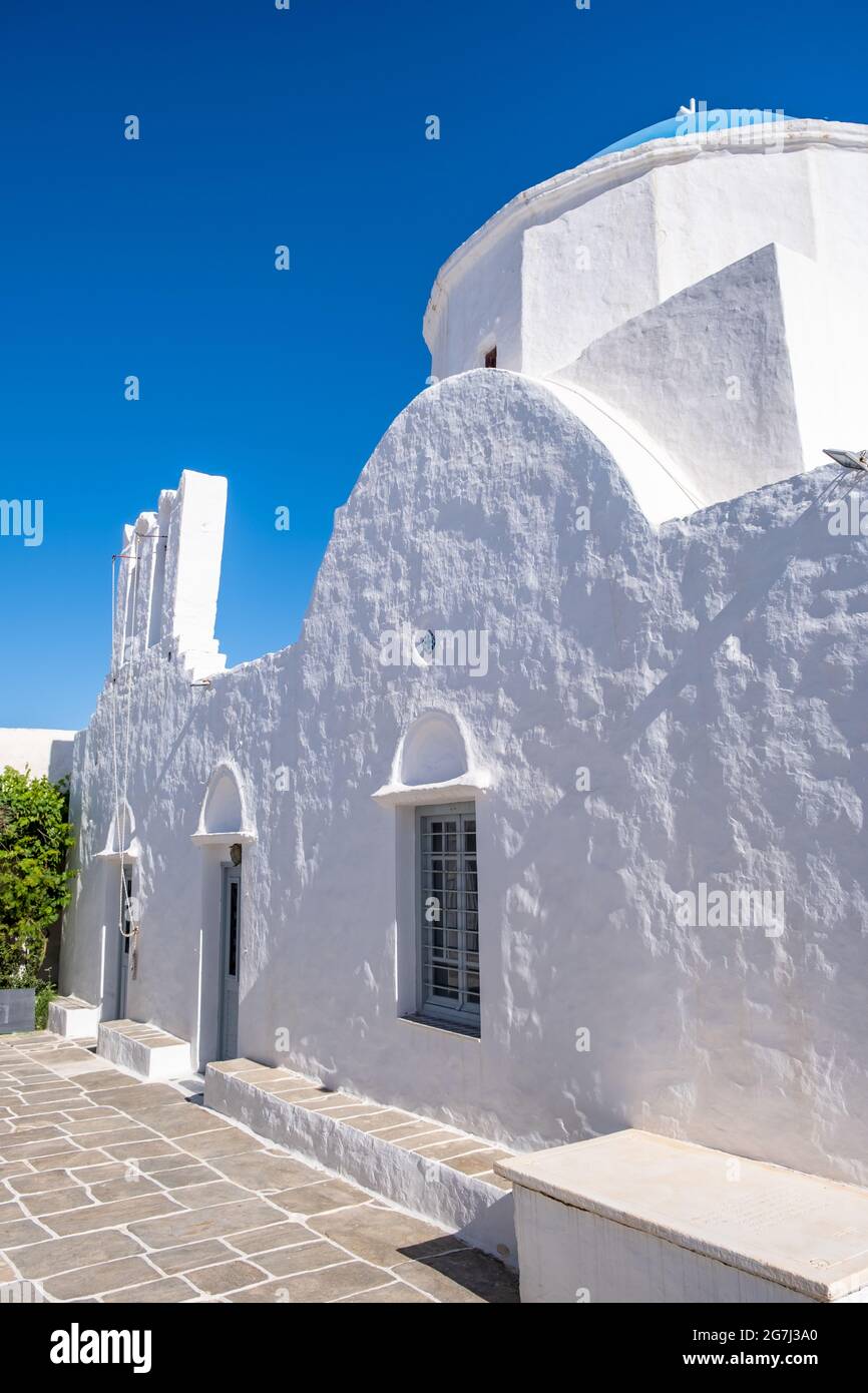 Stavros white chapel in Sifnos Apollonia town. Church in a Greek island ...