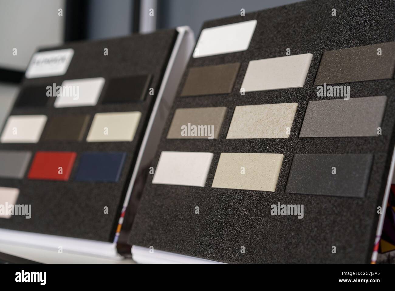 Display with decorative artificial stone samples for interior Stock ...