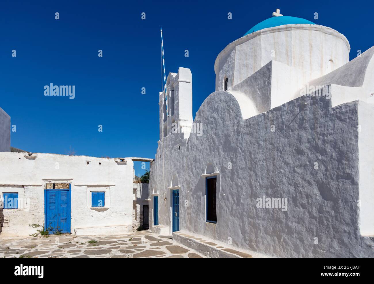 Church in a Greek island, Cyclades. Greece. Stavros white chapel in ...