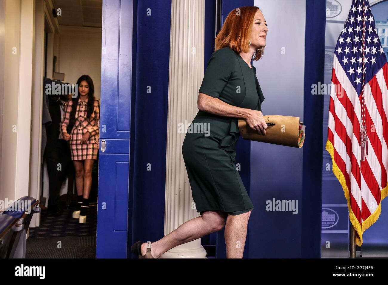 Jen Psaki, White House press secretary, right, joined by Olivia Rodrigo ...