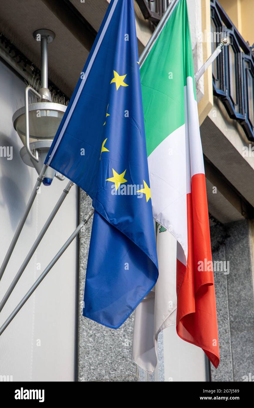 italian and European Union flags Stock Photo - Alamy