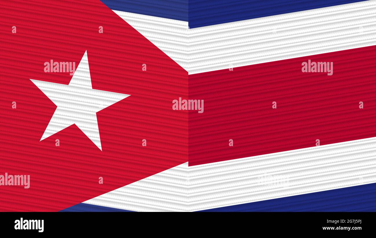 Costa Rica and Cuba Two Half Flags Together Fabric Texture Illustration ...