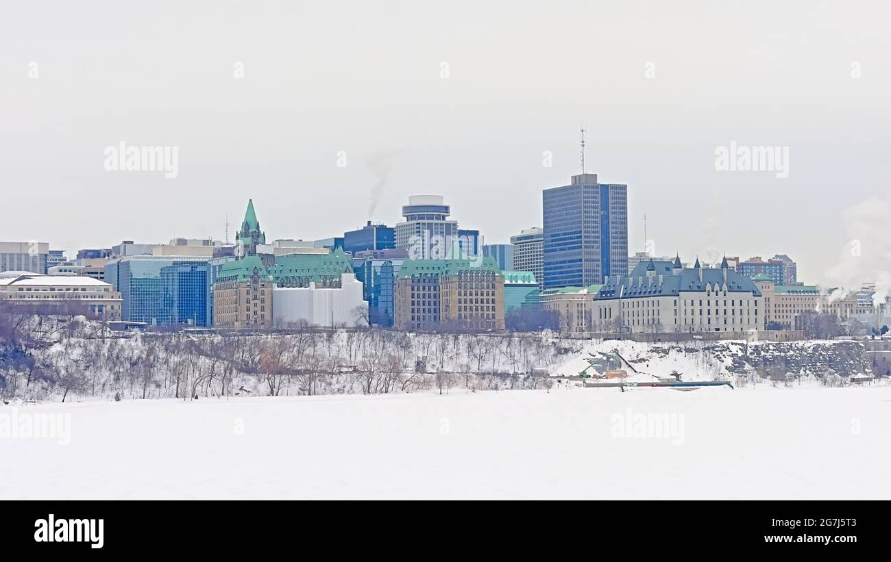 Ottawa supreme court buildings and office towers on a hill along Ottawa ...