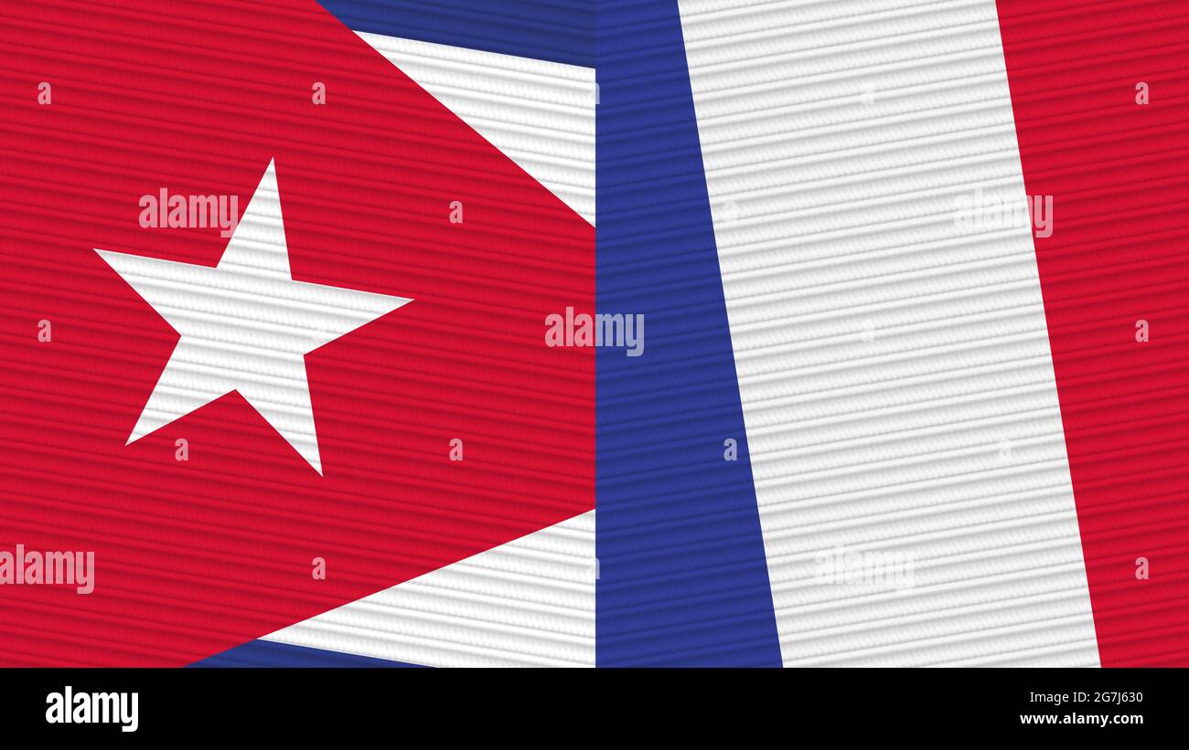 France and Cuba Two Half Flags Together Fabric Texture Illustration ...