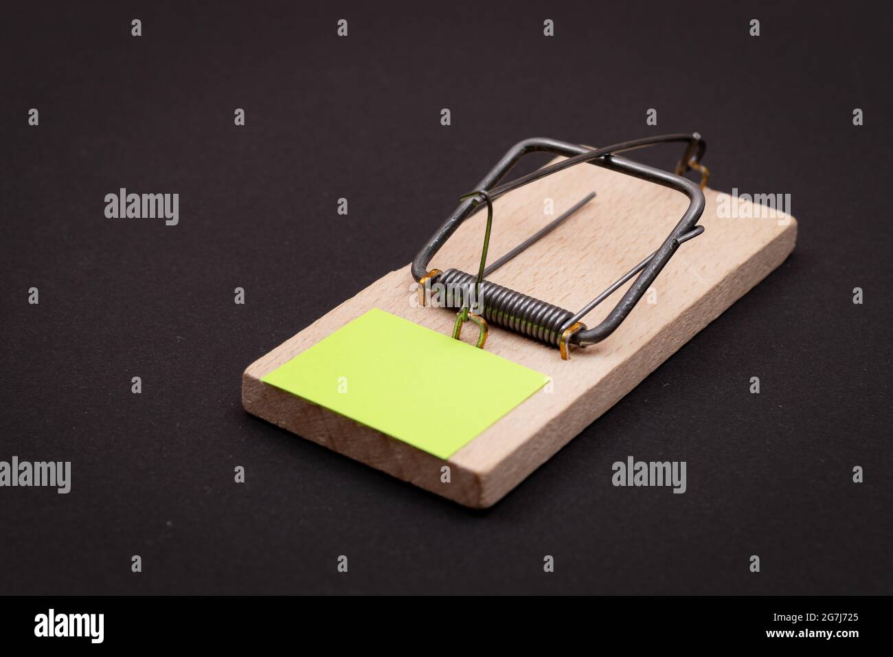 Blank Yellow Sheet of Paper in Wooden Mousetrap - Template. Small Memo ...
