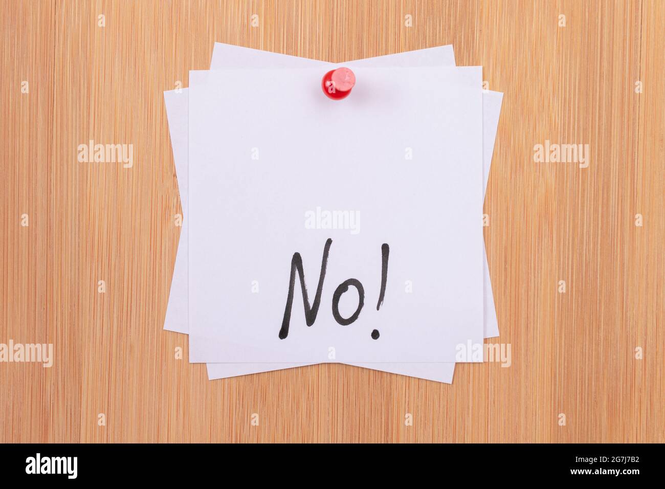 NO - White Sticky Notes with Written Word NO, Pinned to the Wooden ...