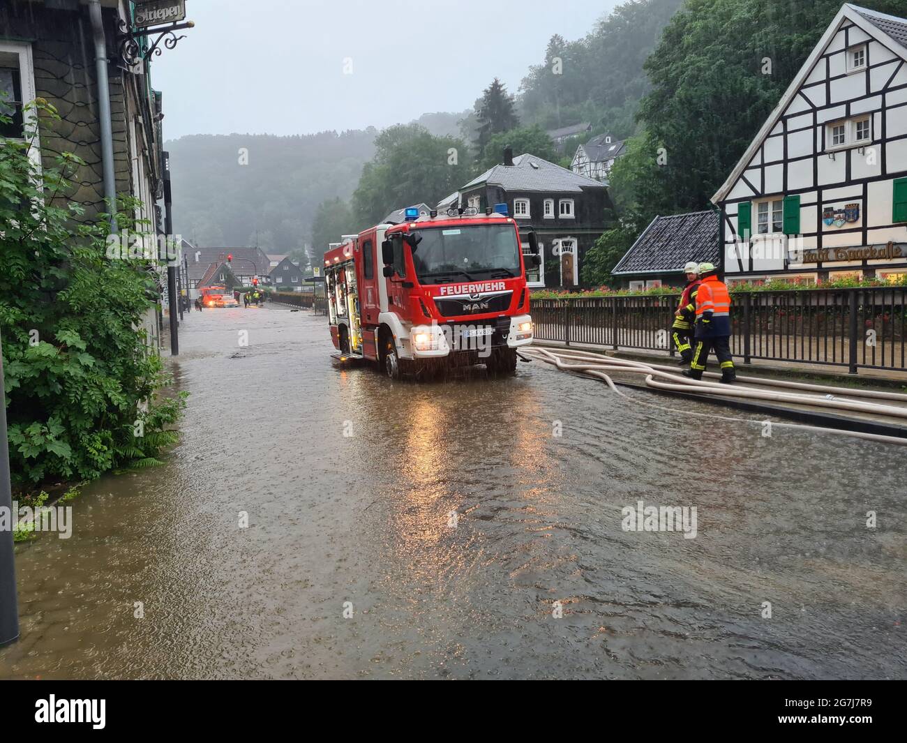 Solingen, Germany. 14th July, 2021. Water stands in a street in ...