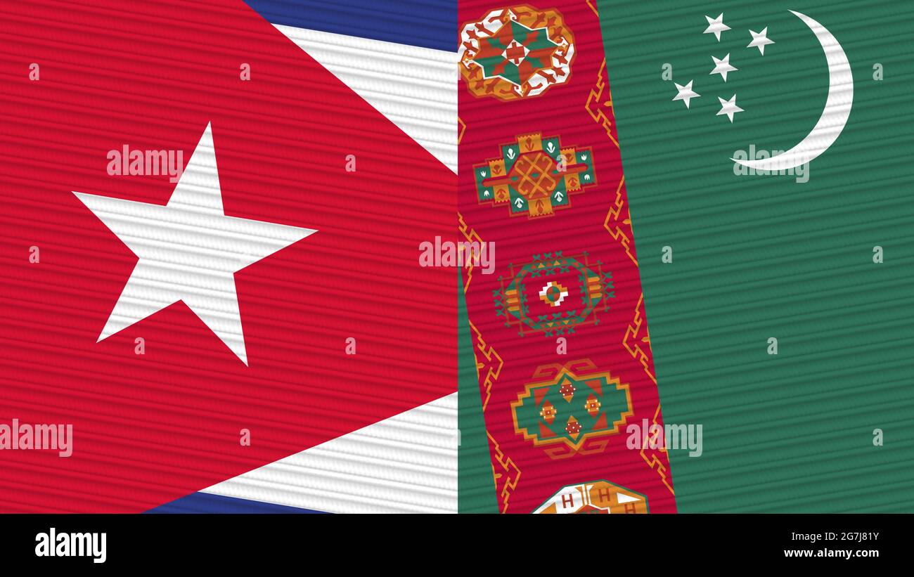 Turkmenistan and Cuba Two Half Flags Together Fabric Texture ...