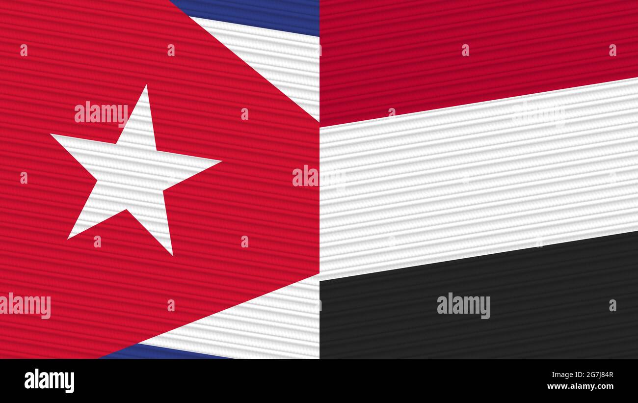 Yemen and Cuba Two Half Flags Together Fabric Texture Illustration ...