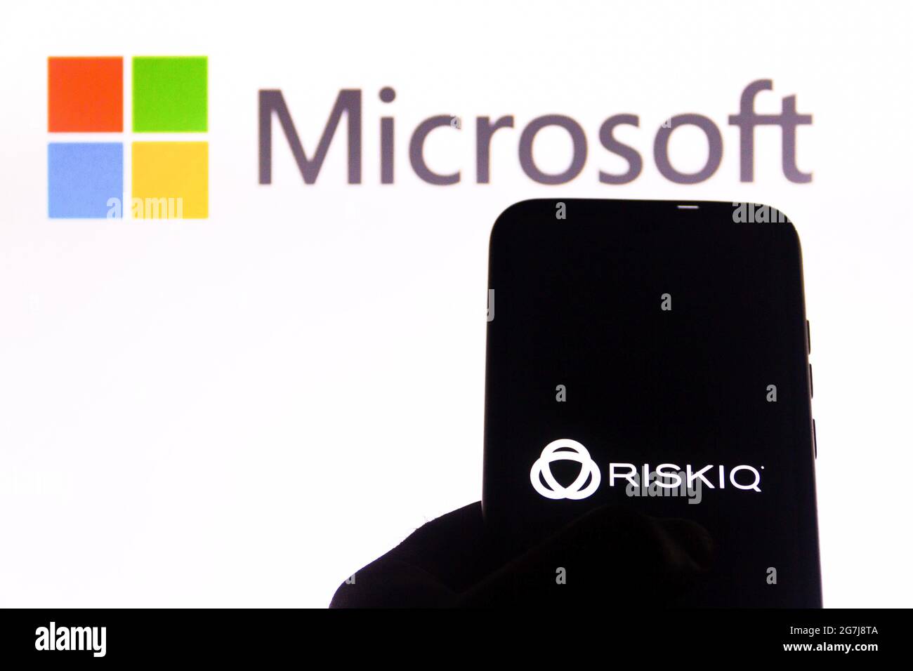 In this photo illustration a RiskIQ logo of a cyber security company is ...