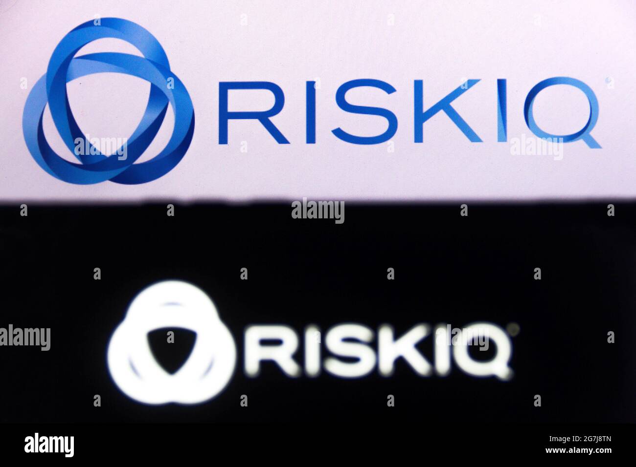 In this photo illustration a RiskIQ logo is seen on a pc screen (Photo by Rafael Henrique / SOPA ...
