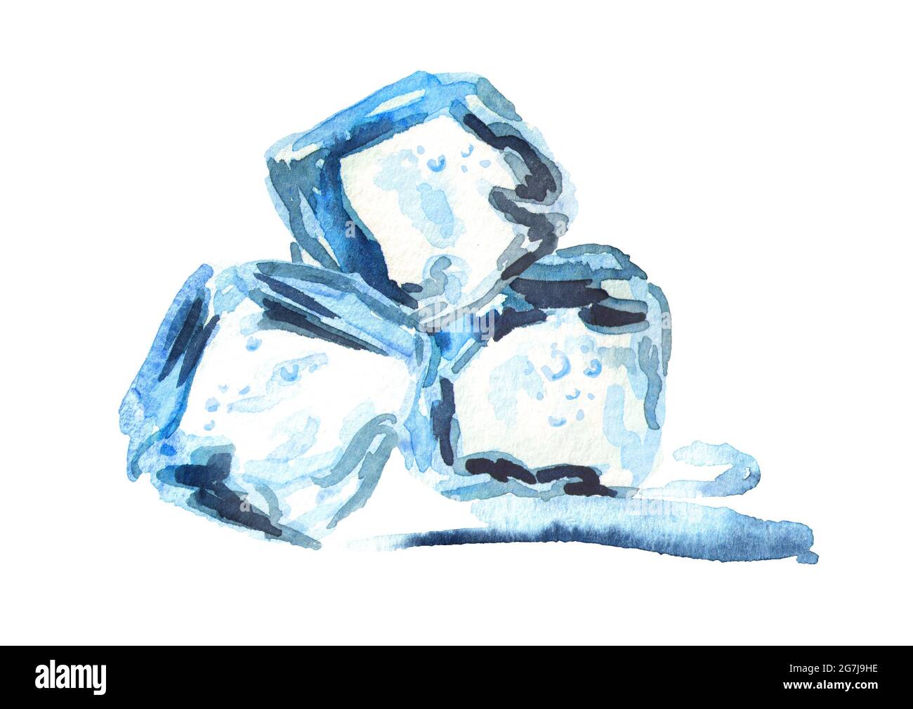 Ice cubes isolated on white background. Watercolor hand drawn ...