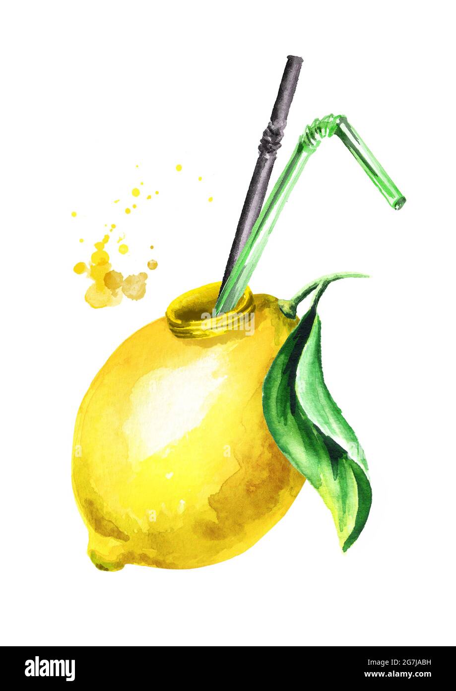 Natural organic lemon juice. Watercolor hand drawn illustration Stock ...