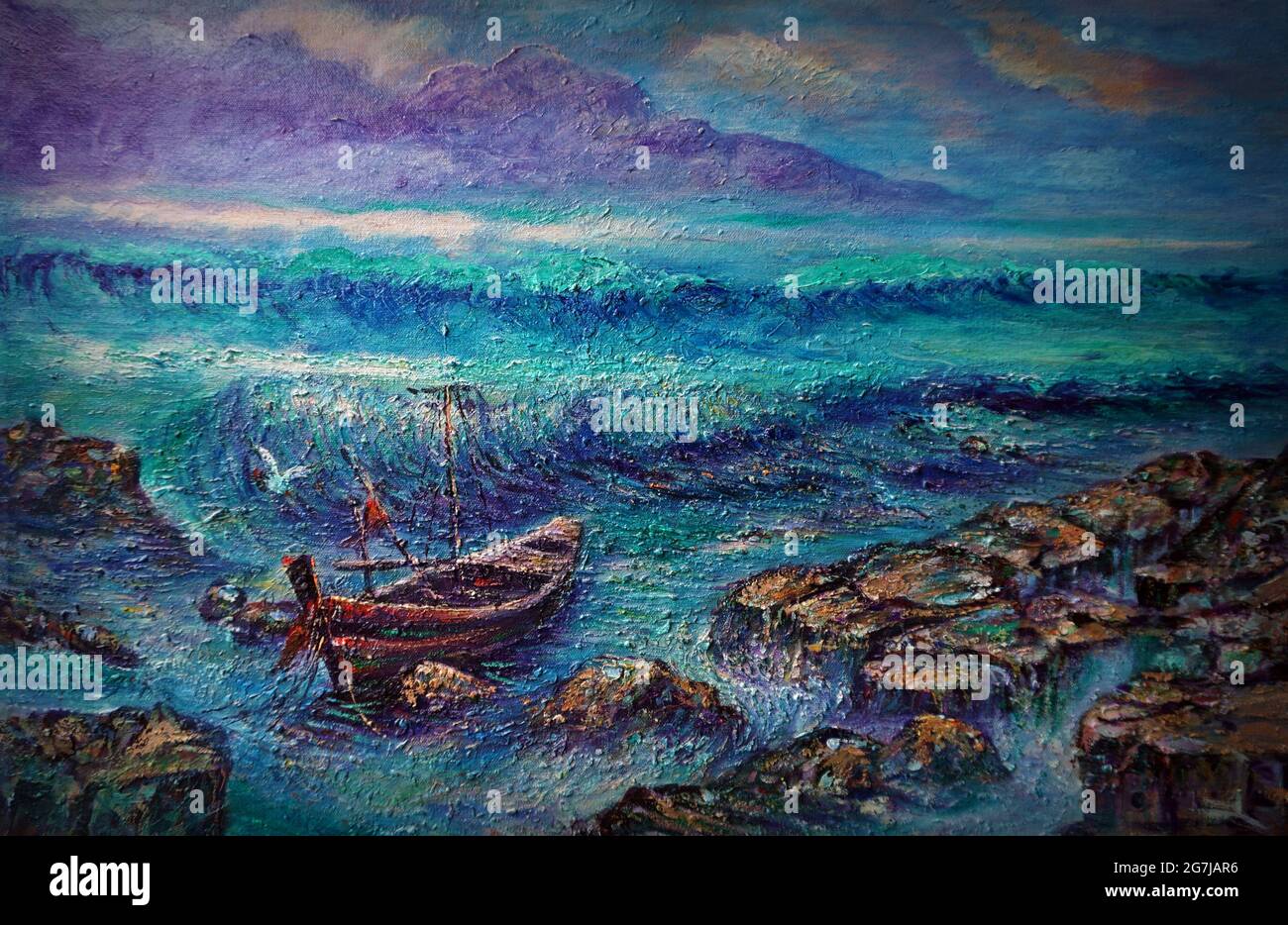 oil color painting art class , sea ,wave , boat , coast , seascape ...