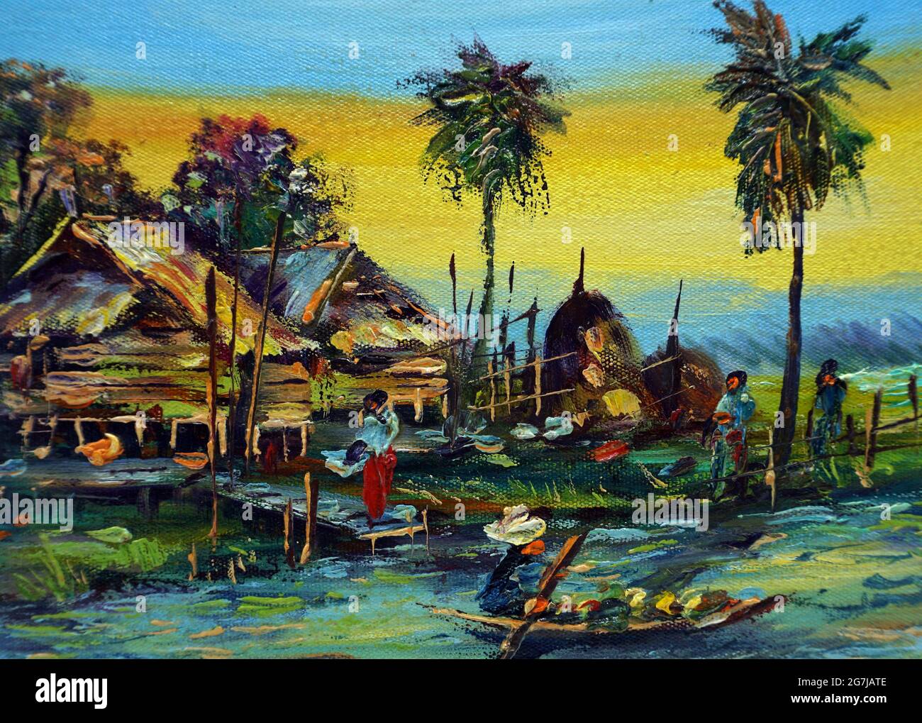 Art painting Oil color ,hut , boat , Thailand Countryside Stock Photo ...