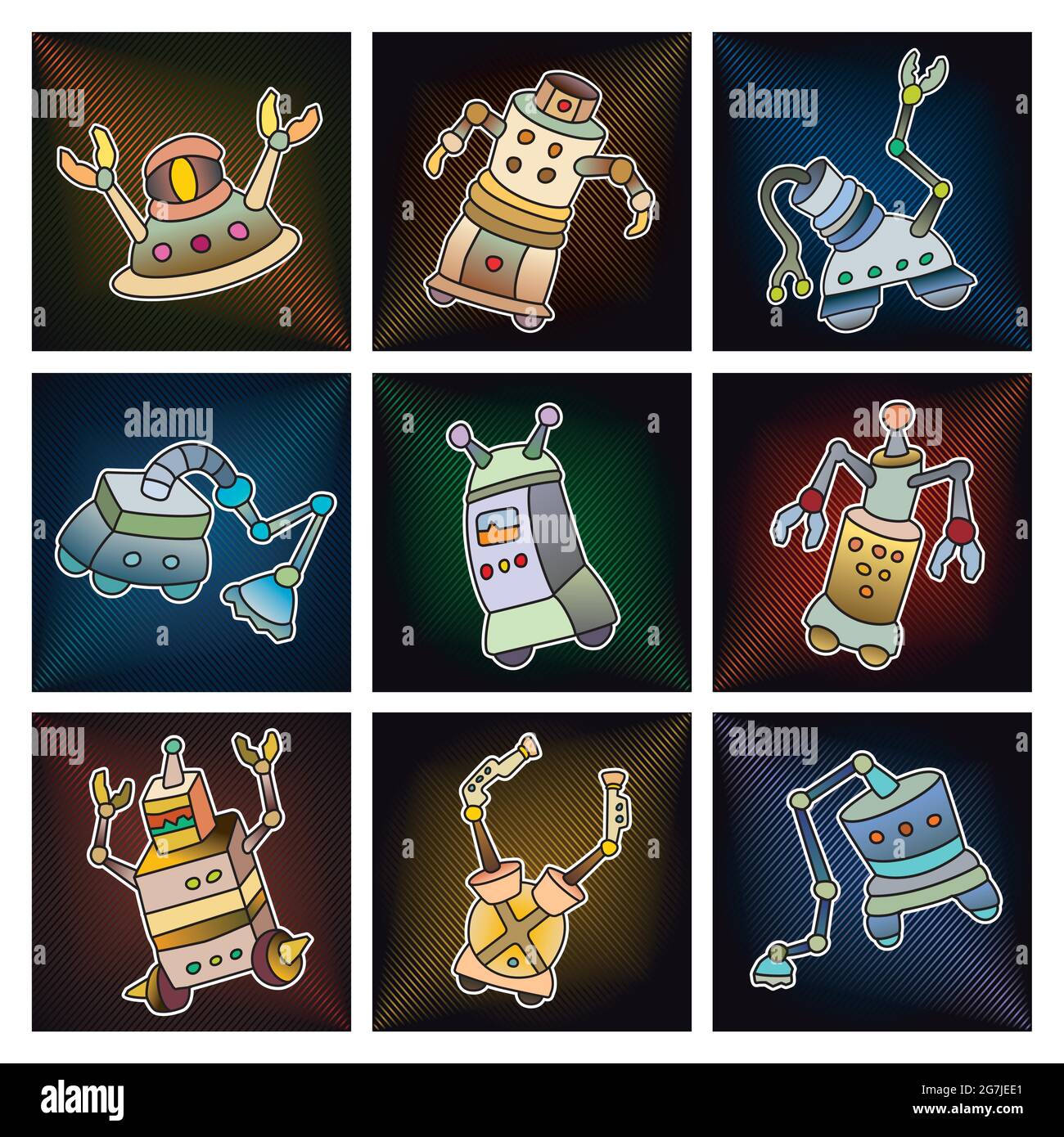 Colorful and funny robots on gradient backgrounds Stock Vector Image ...