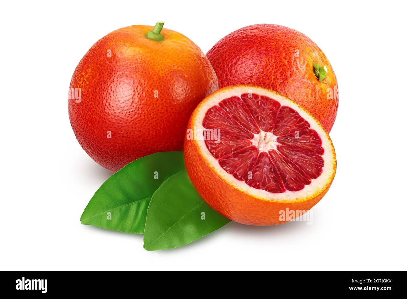 Blood red oranges with half isolated on white background with clipping ...