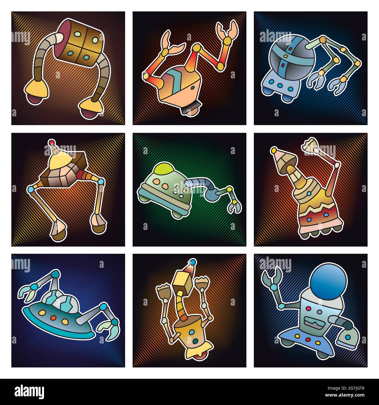 Colorful and funny robots on gradient backgrounds Stock Vector Image ...