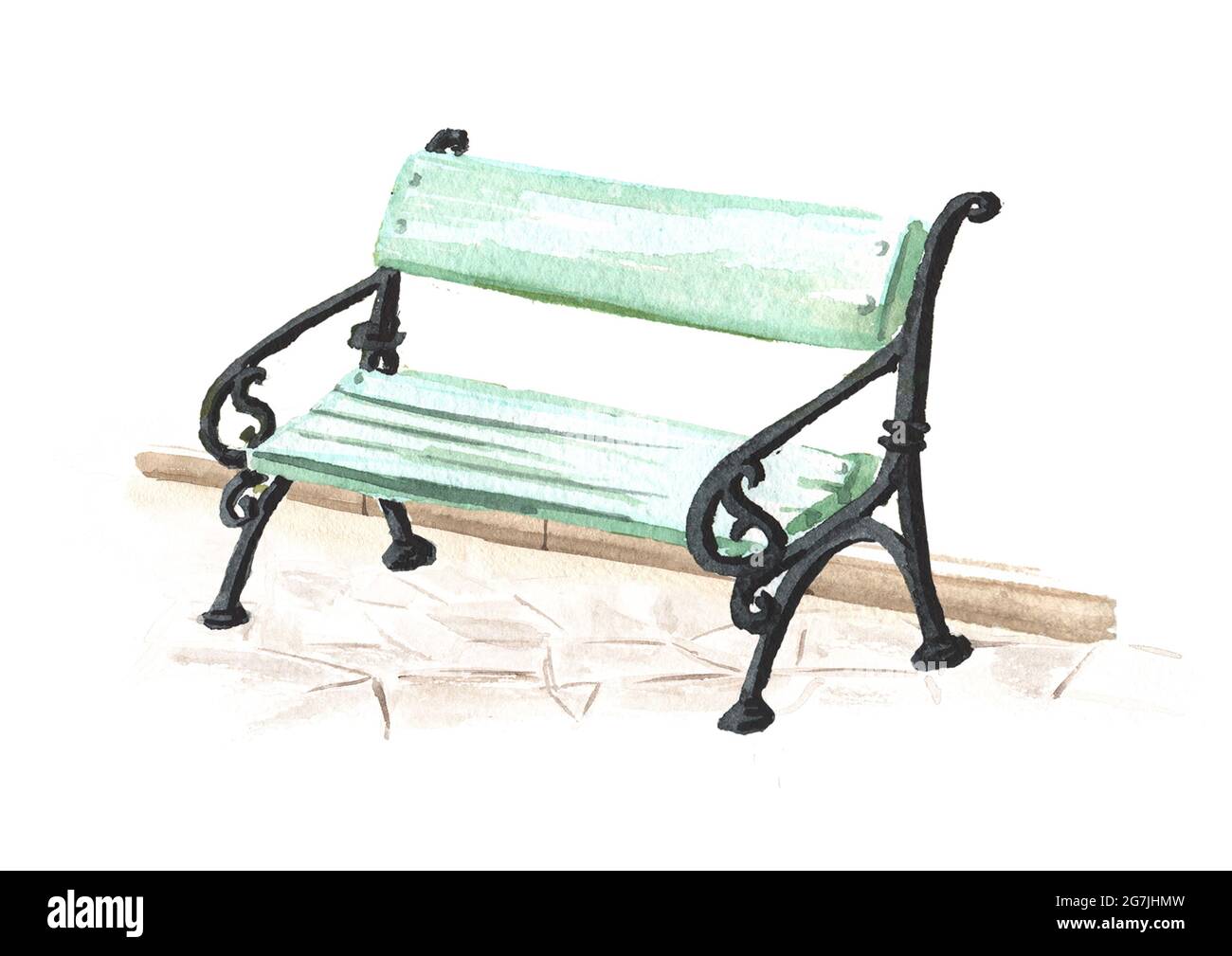 City Bench, Watercolor hand drawn illustration isolated on white ...