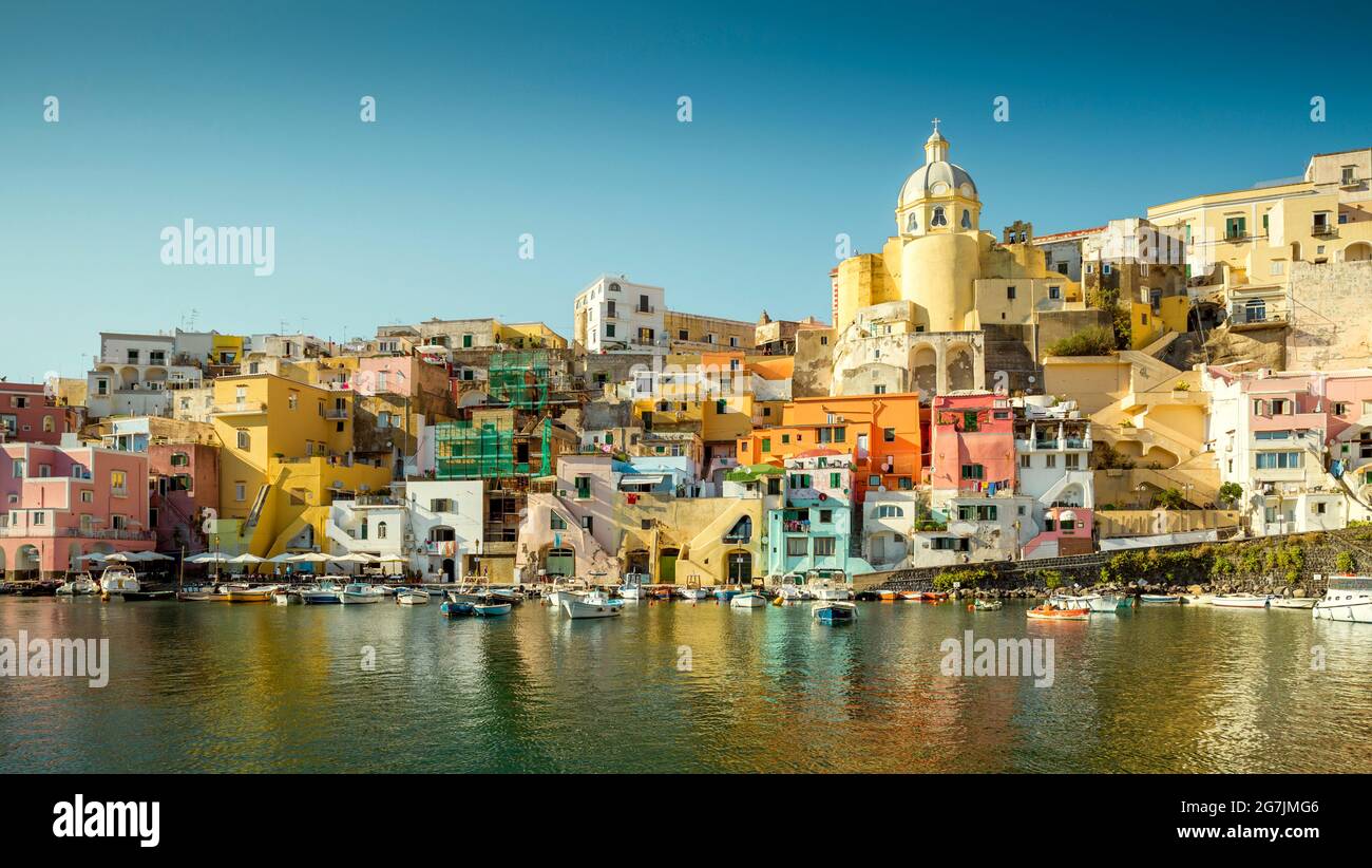 Colorful houses in Corricella village on Procida island, Italy Stock ...