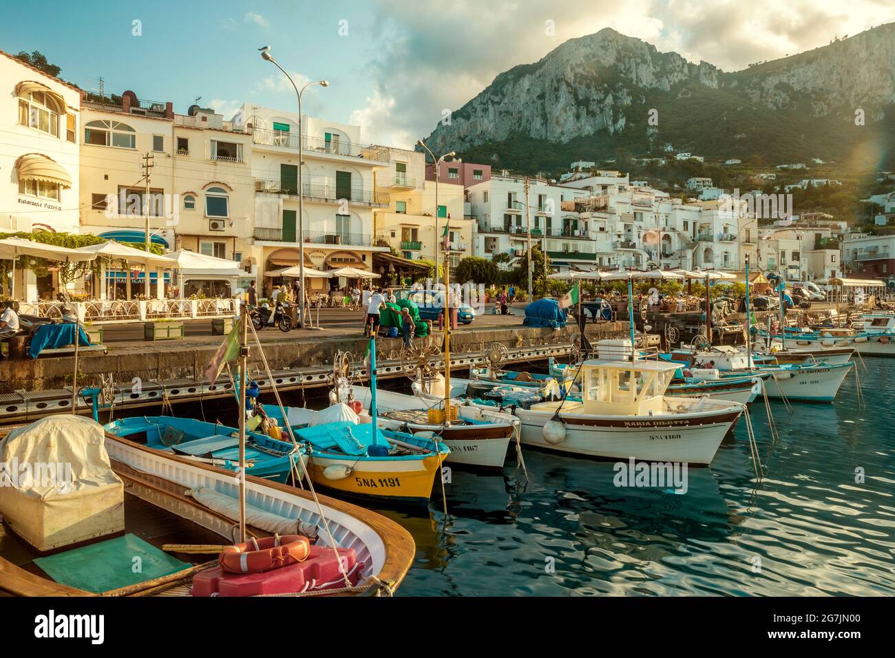 Capri, Italy - August 09: Old town on Capri island at Marina Grande ...