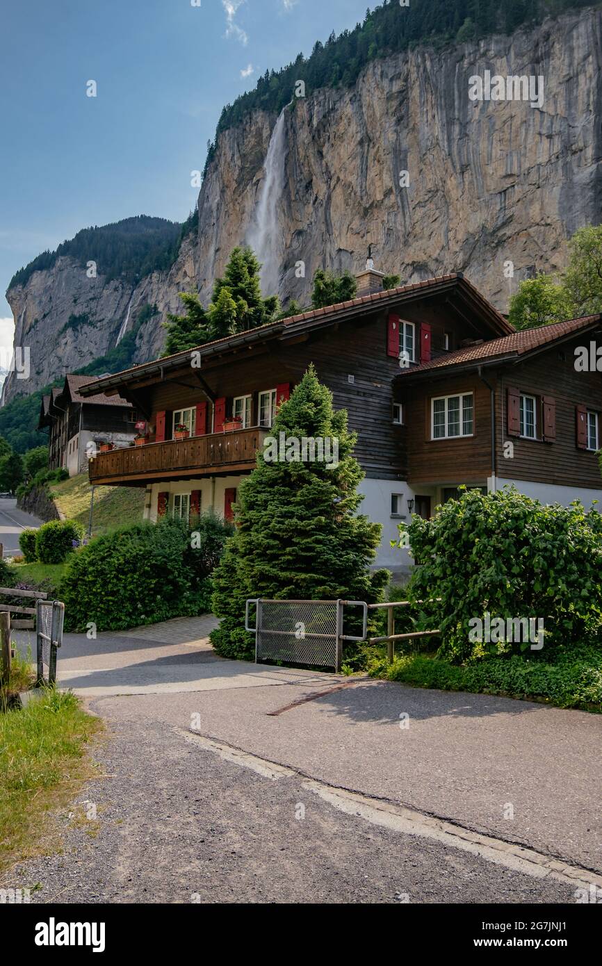 Lauterbrunnen Village with Staubbachfall Waterfall - Jungfrau Region in ...