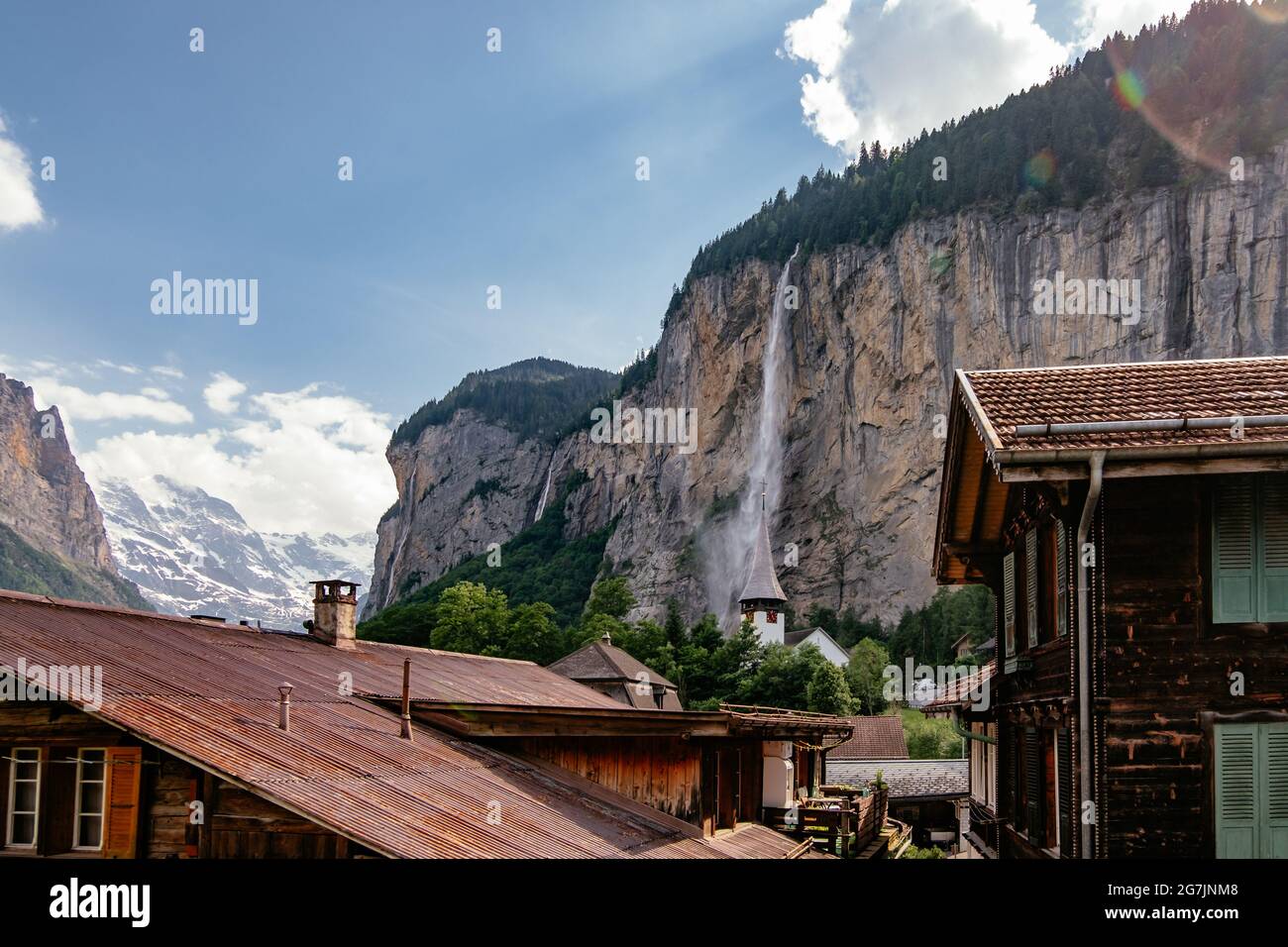 Lauterbrunnen Village with Staubbachfall Waterfall - Jungfrau Region in ...