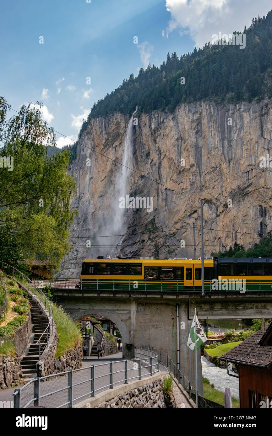 Lauterbrunnen Village with Staubbachfall Waterfall - Jungfrau Region in ...
