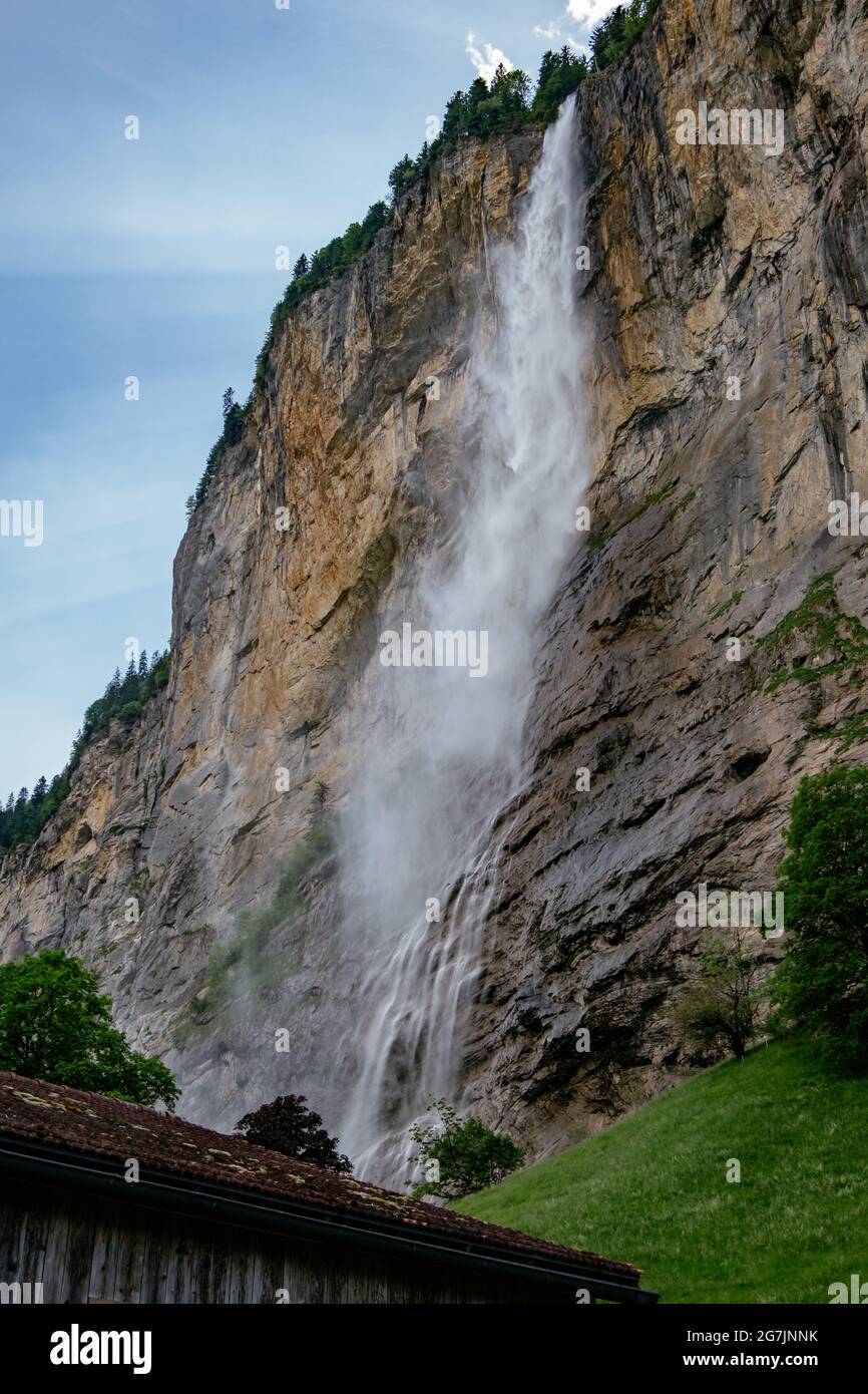 Lauterbrunnen Village with Staubbachfall Waterfall - Jungfrau Region in ...