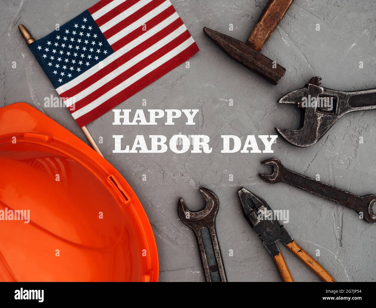 LABOR DAY. Hand tools and the Flag of the United States of America ...