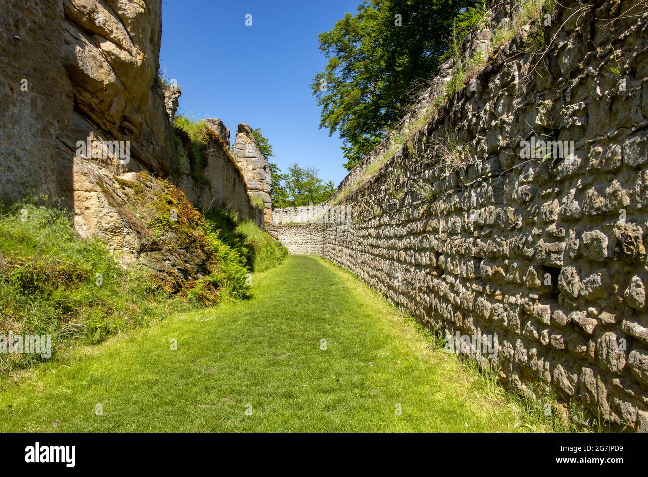 Perimeter defensive wall inside the gothic castle Helfenburk, Czech ...