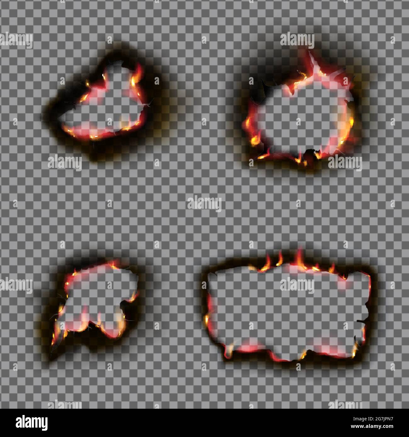 Realistic Burnt holes in paper with fire and black ash Stock Vector ...
