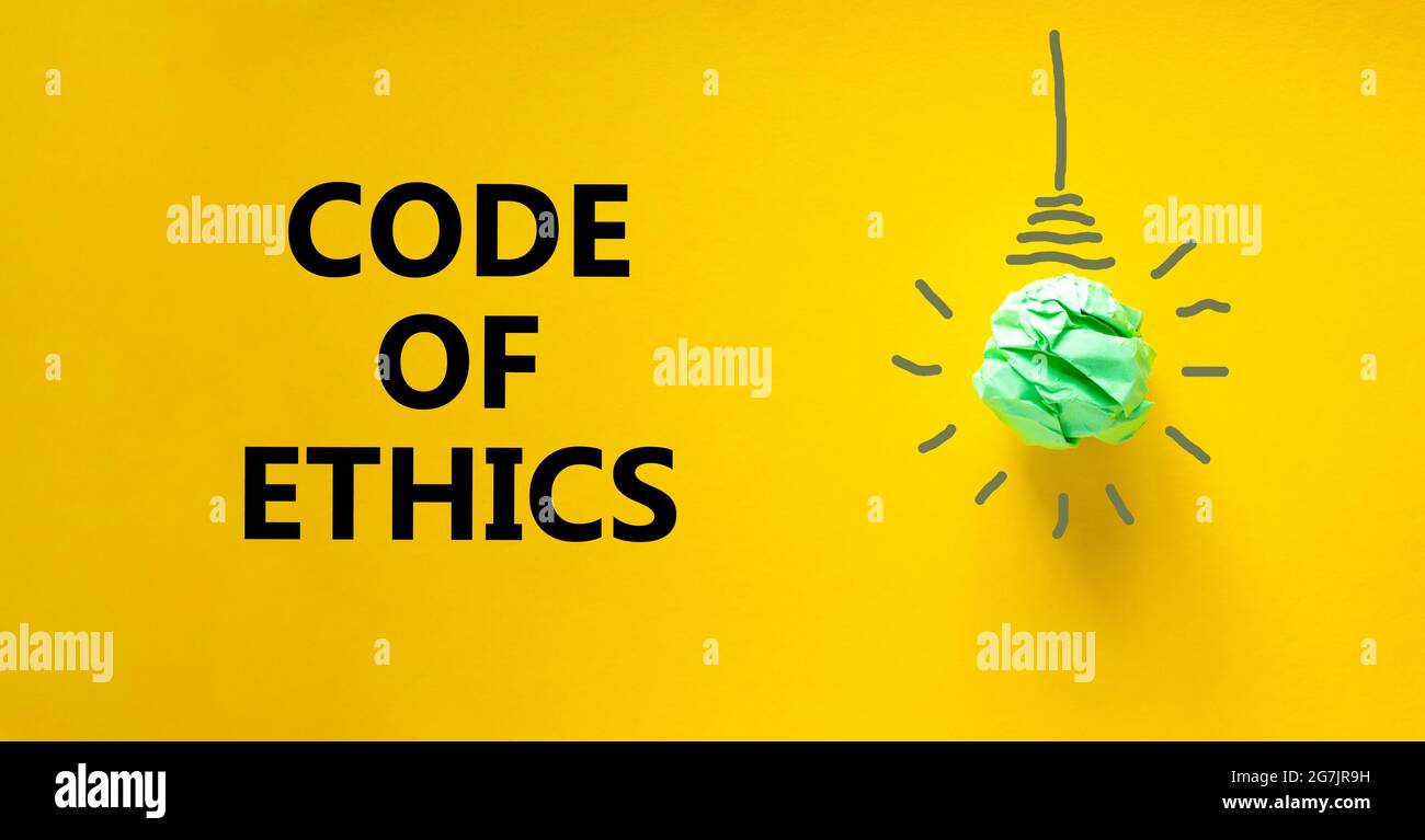 Code of ethics symbol. Green shining light bulb icon. Words 'Code of ...