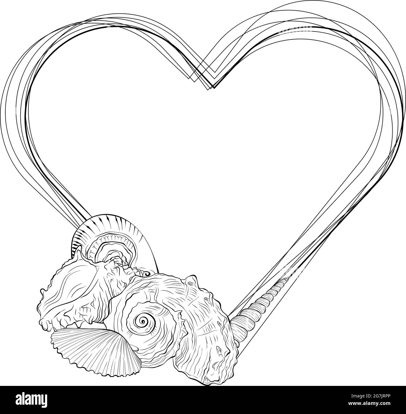 Heart shape frame from hand drawn sea shells Stock Vector Image & Art ...