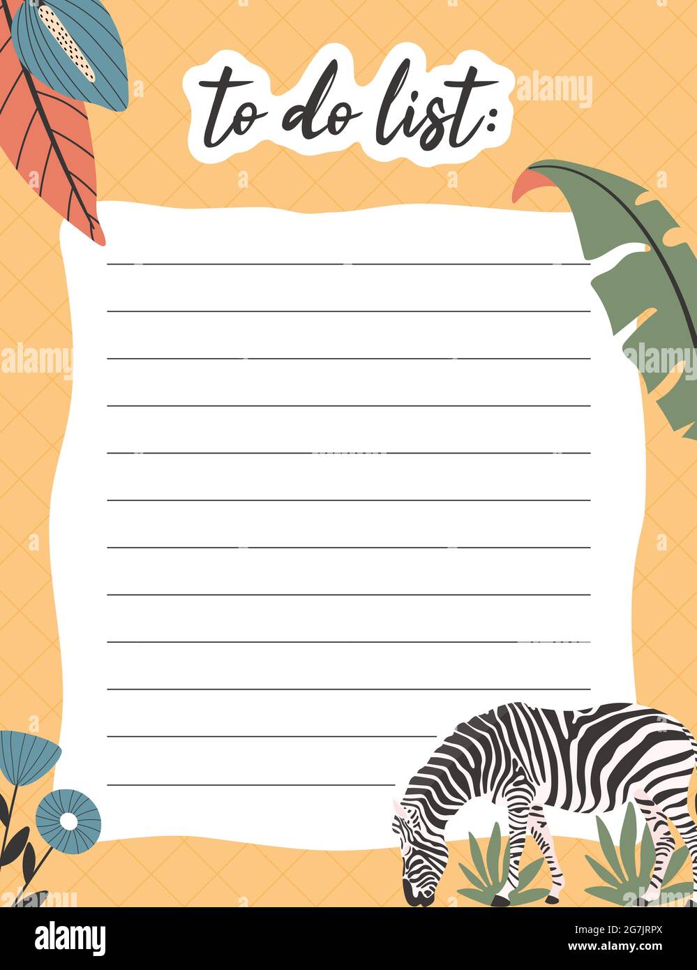 To do list notes concept. with zebra and tropical hand drawn ...