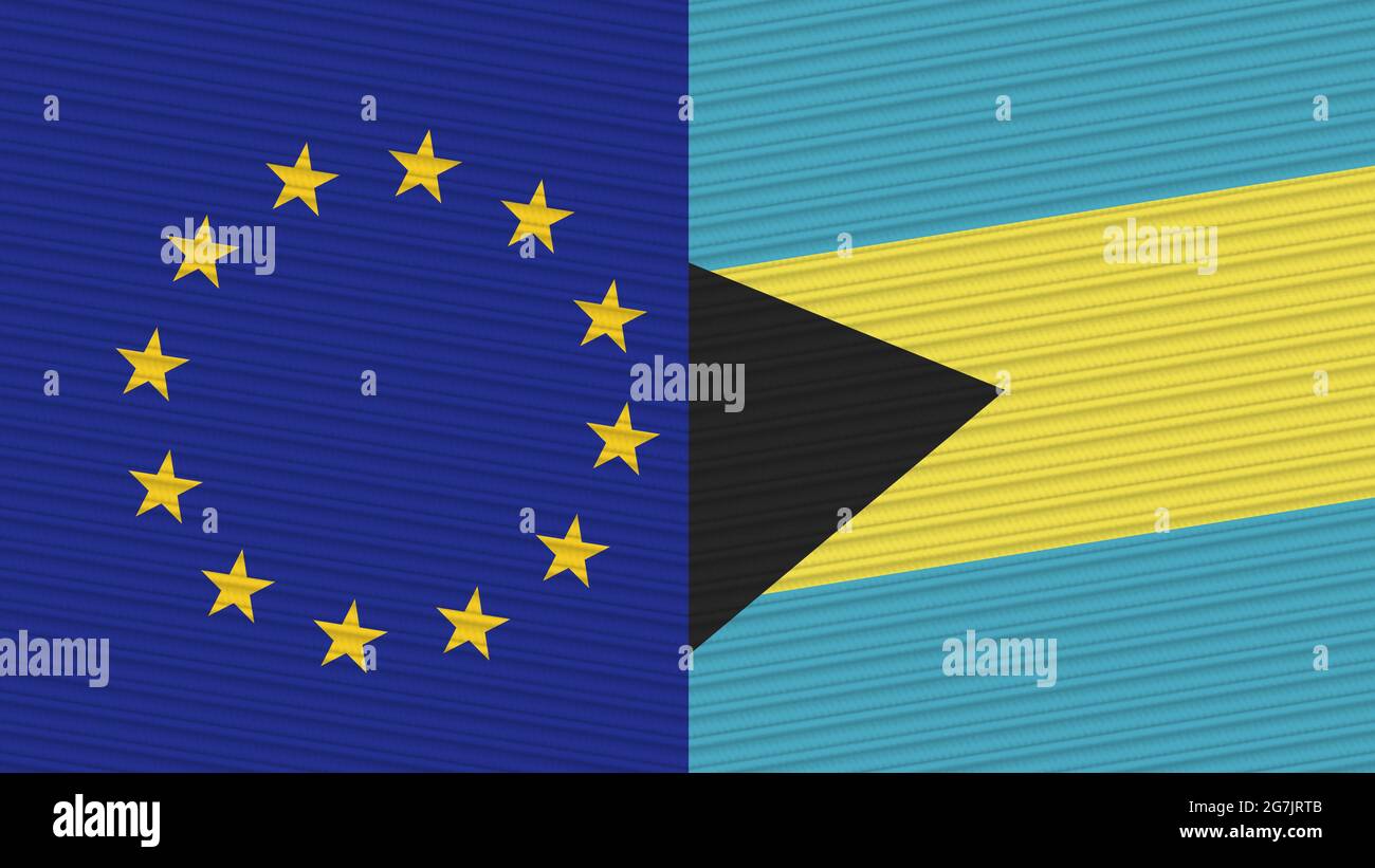 Bahamas and European Union Two Half Flags Together Fabric Texture ...