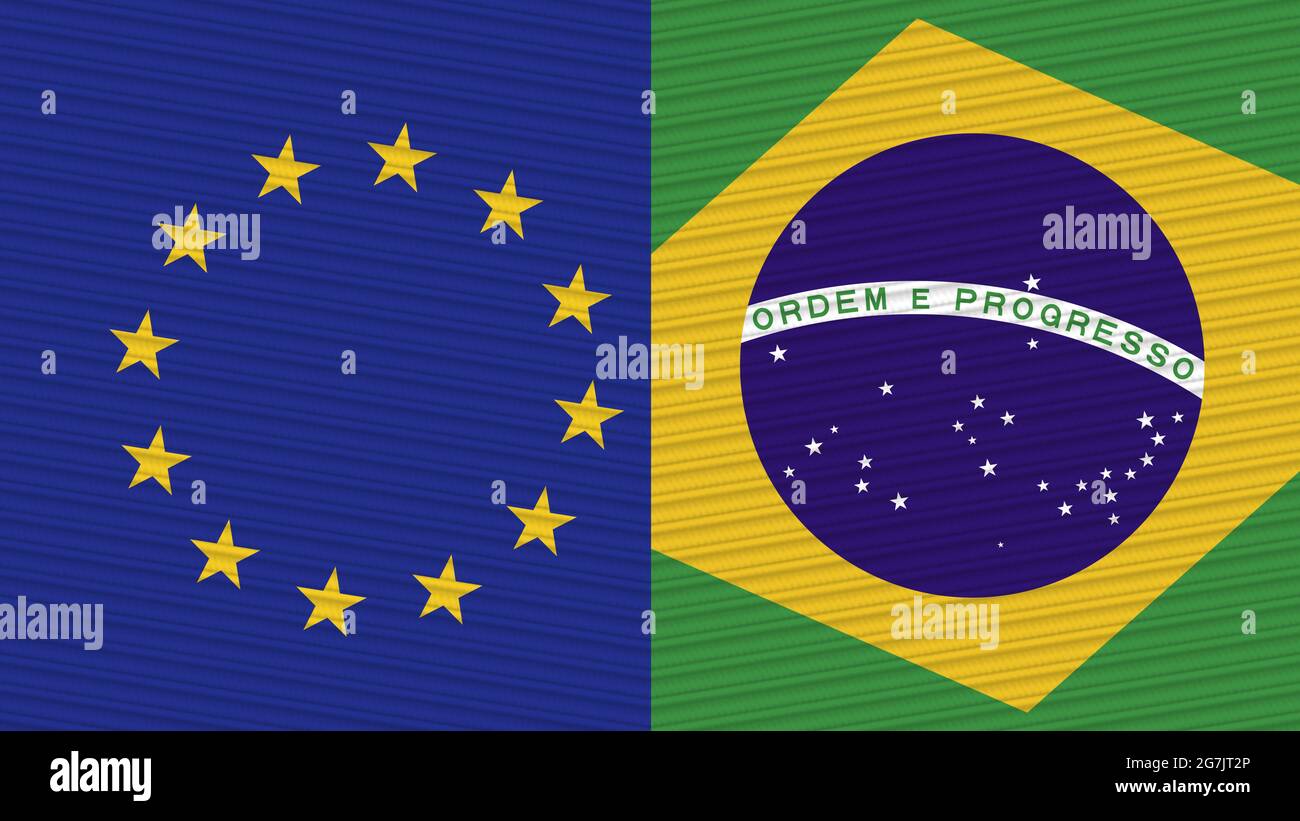 Brazil and European Union Two Half Flags Together Fabric Texture ...