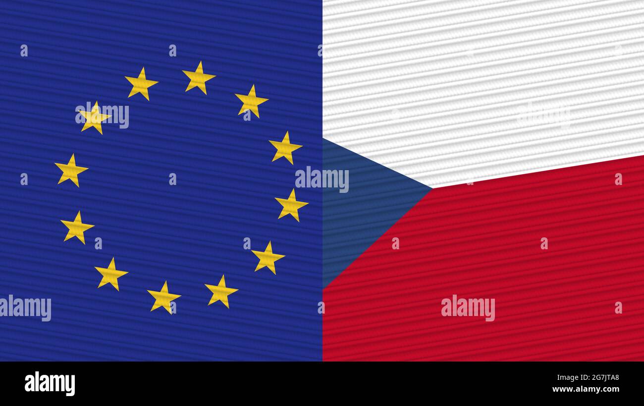 Czech Republic and European Union Two Half Flags Together Fabric ...