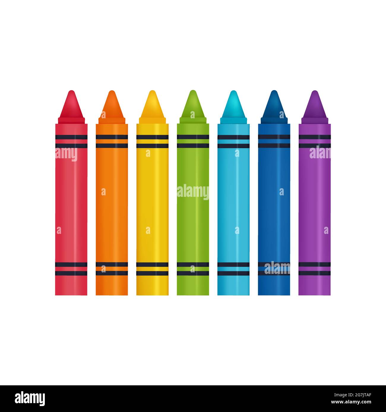 Set of crayons contains seven rainbow colors. Vector isolated ...