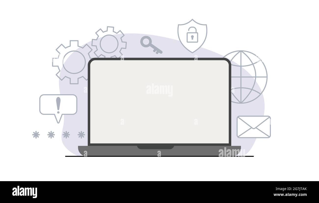 Laptop with safety icons. Internet emblem on the computer, mail ...