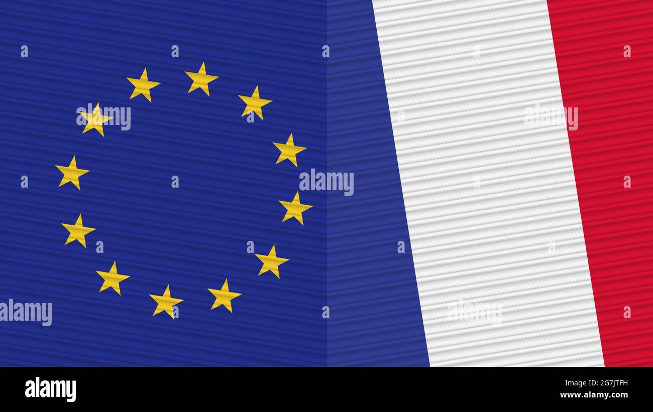 France and European Union Two Half Flags Together Fabric Texture ...