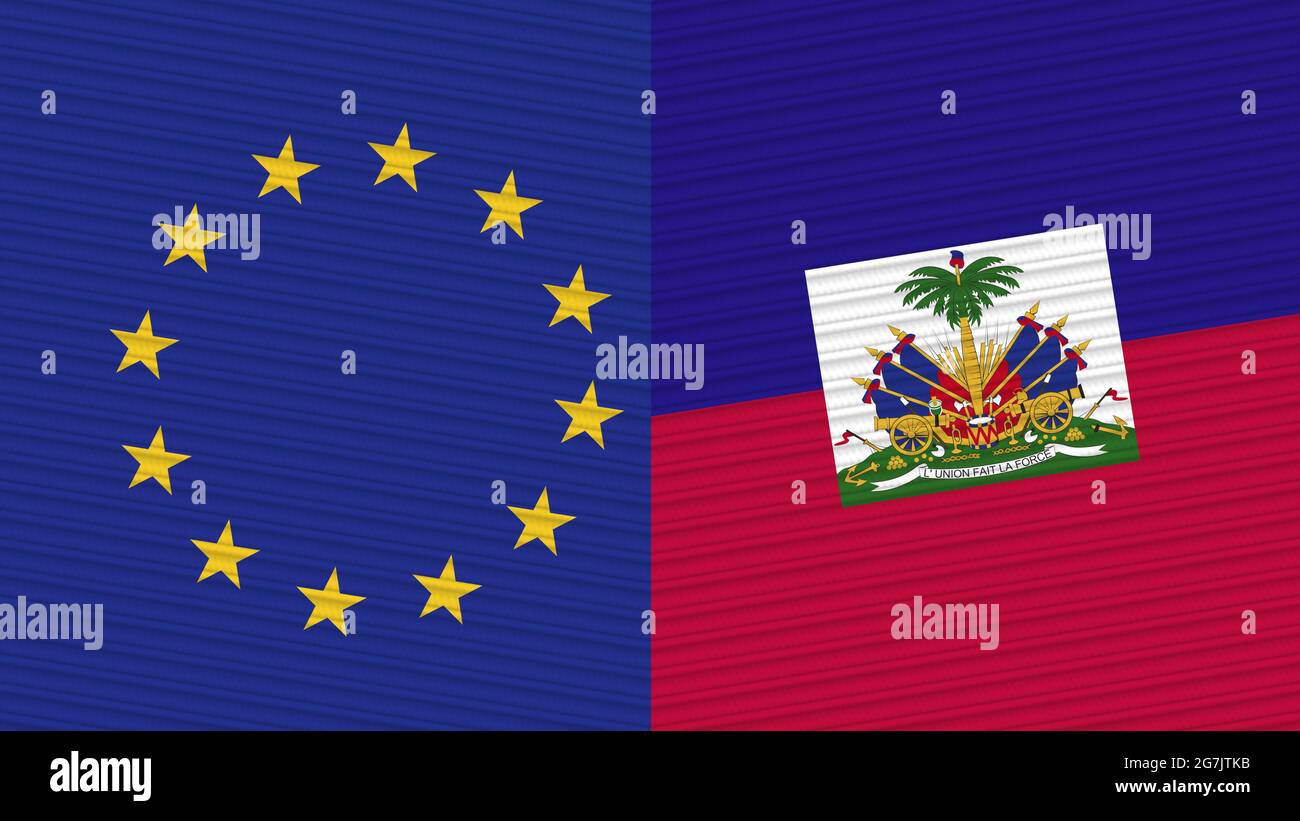 Haiti and European Union Two Half Flags Together Fabric Texture ...