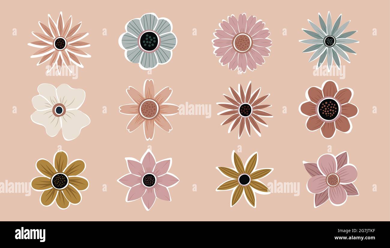 Flower Simple Abstract hand drawn various shapes wildflowers set ...