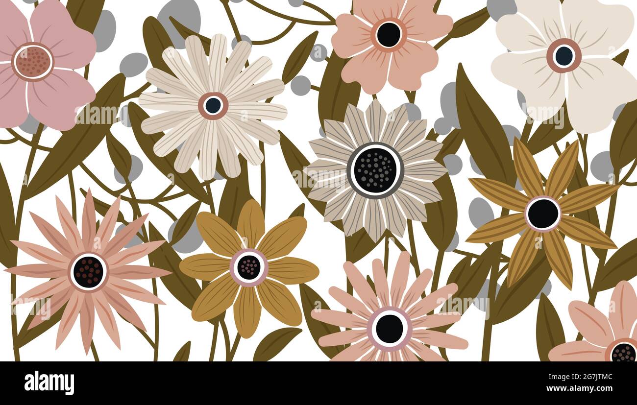 backdrop decorated with blooming flowers and leaves. Abstract art ...